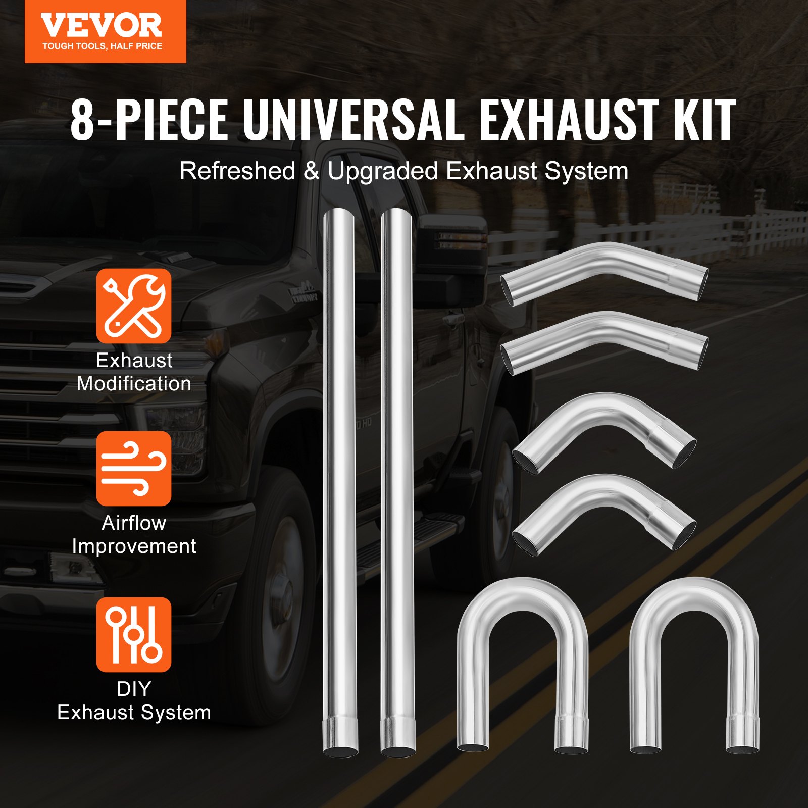 VEVOR Exhaust Kit, 8 Pieces, DIY Universal Galvanized Steel Exhaust Kit ...