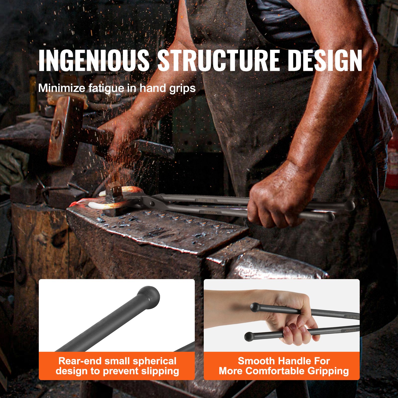 VEVOR Blacksmith Tongs, 18” Wolf Jaw Tongs, Carbon Steel Forge Tongs ...