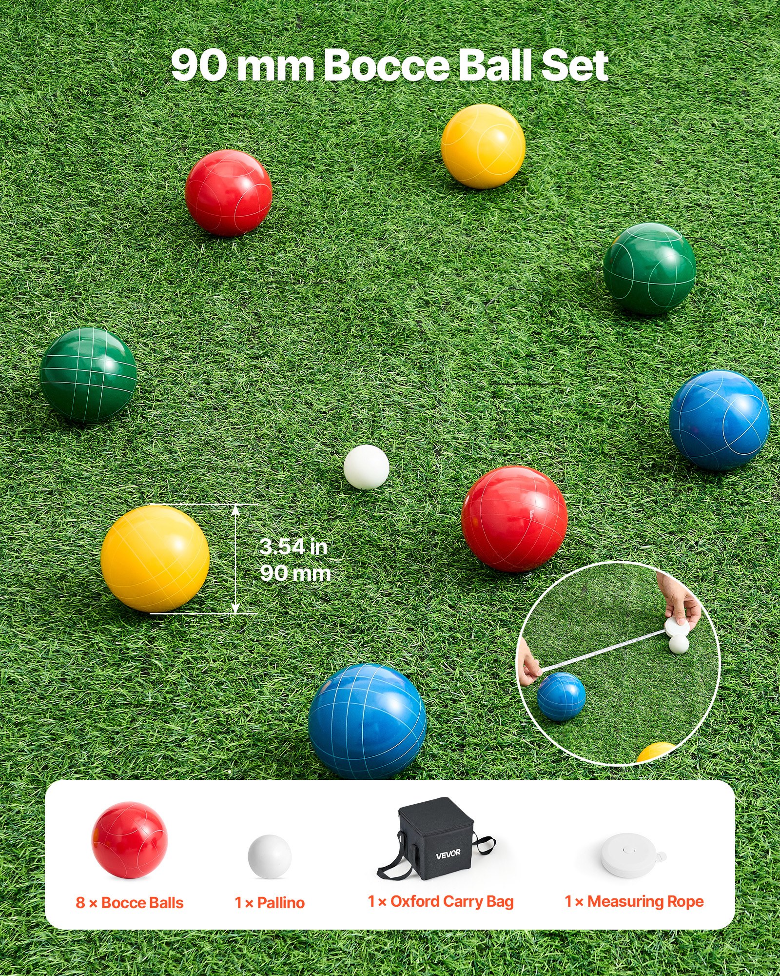 VEVOR Lawn Bocce Ball Set – 90 mm Resin, 8 Bocce Balls