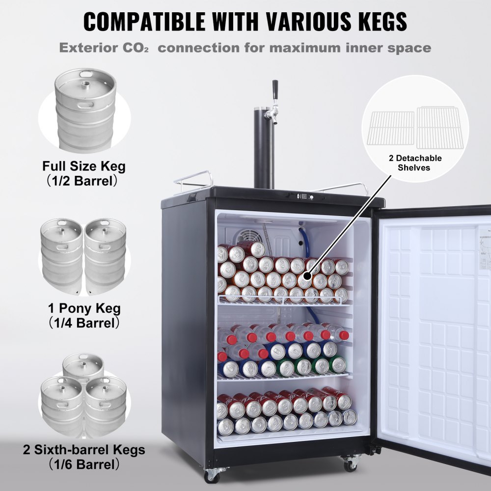 VEVOR Beer Kegerator, Single Tap Draft Beer Dispenser, Full Size Keg ...