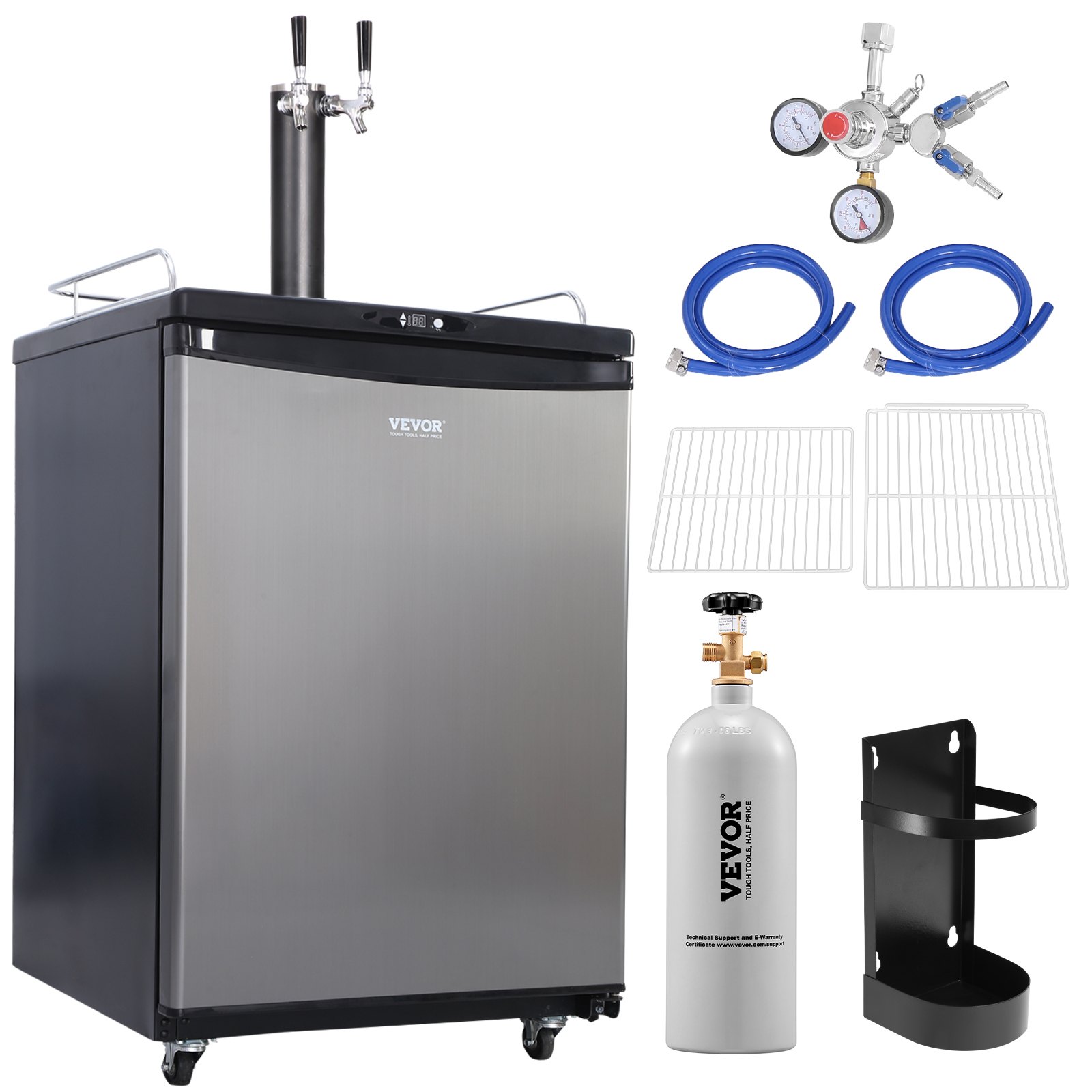 VEVOR Beer Kegerator, Dual Tap Draft Beer Dispenser, Full Size Keg ...