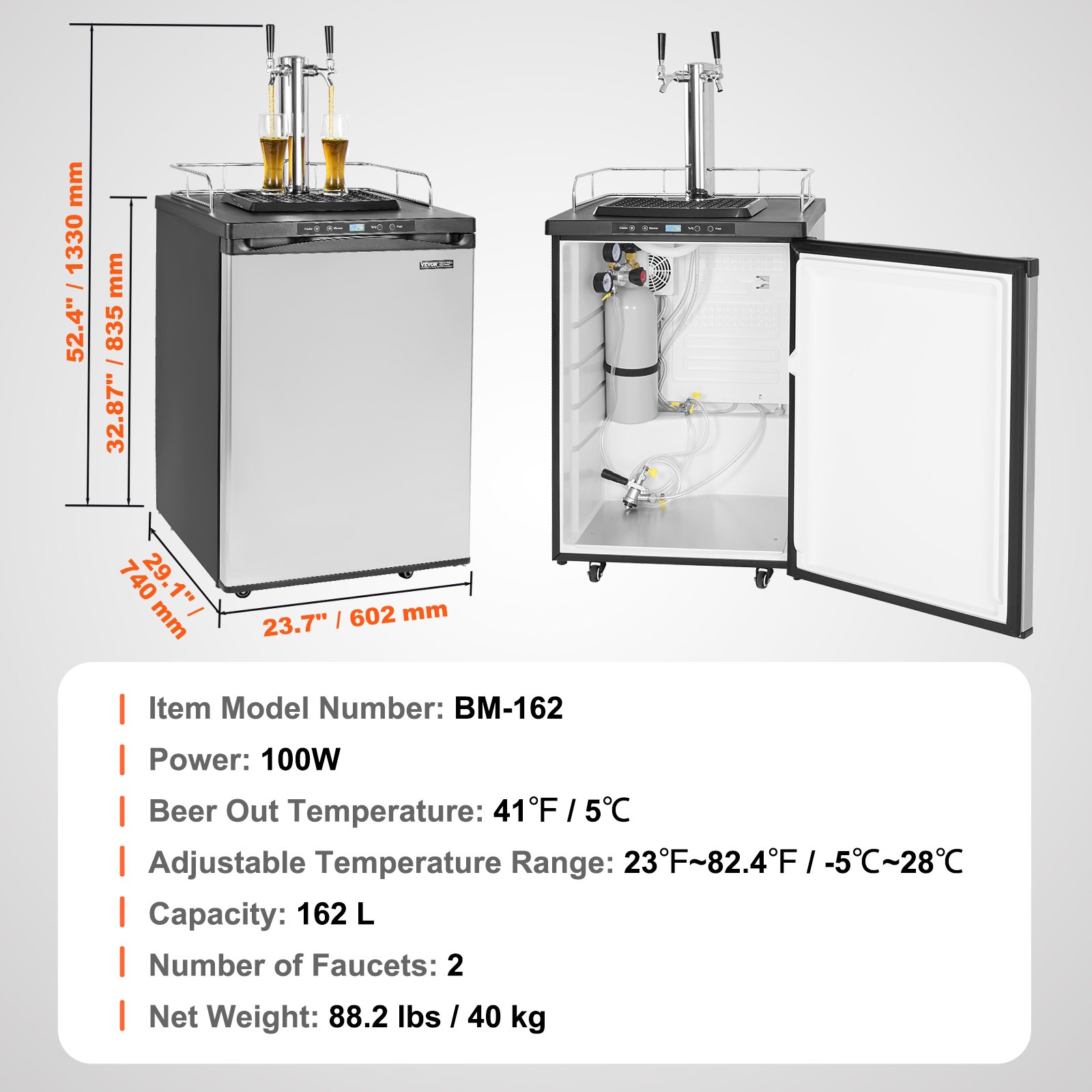 VEVOR Beer Kegerator Draft Beer Dispenser Full Size Keg Refrigerator ...