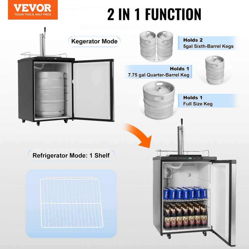 VEVOR Beer Kegerator, Single Tap Draft Beer Dispenser, Full Size Keg ...
