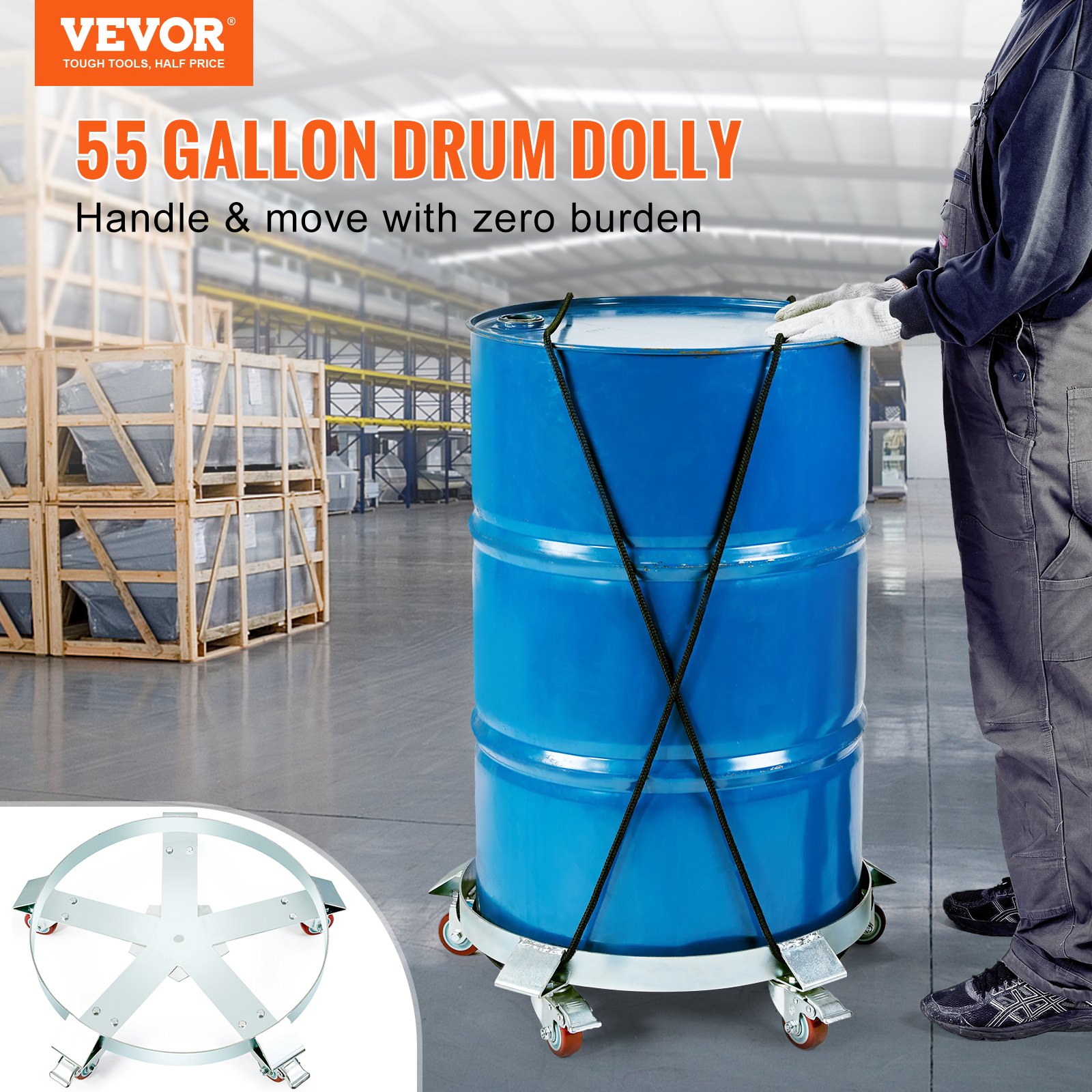 VEVOR 55 Gallon Heavy Duty Drum Dolly, 1250lbs Load Capacity, Barrel ...
