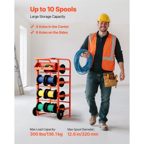 Wire Spool Rack 11 Rods Cable Caddy Wire Spool Cart for Industrial ...