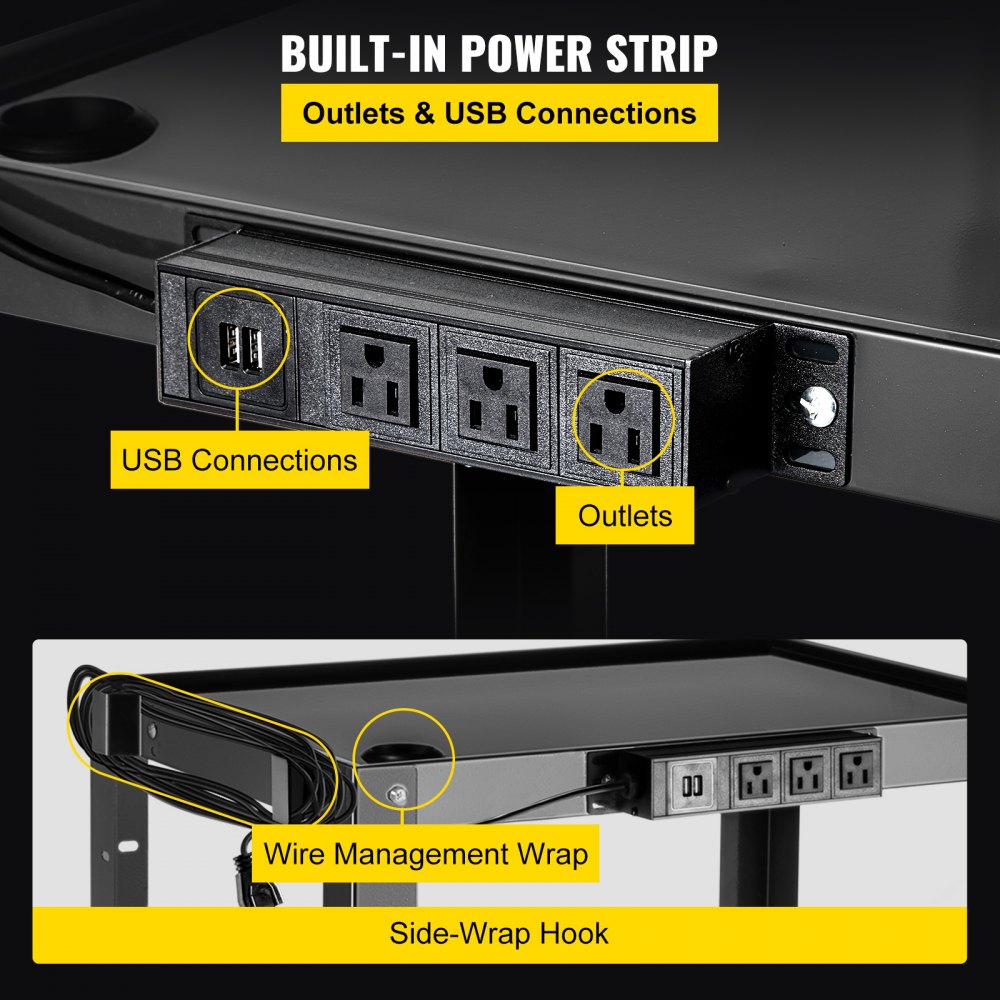 VEVOR AV Cart, 26 Inch Height Media Cart with Power Strip, 24 x 18 ...