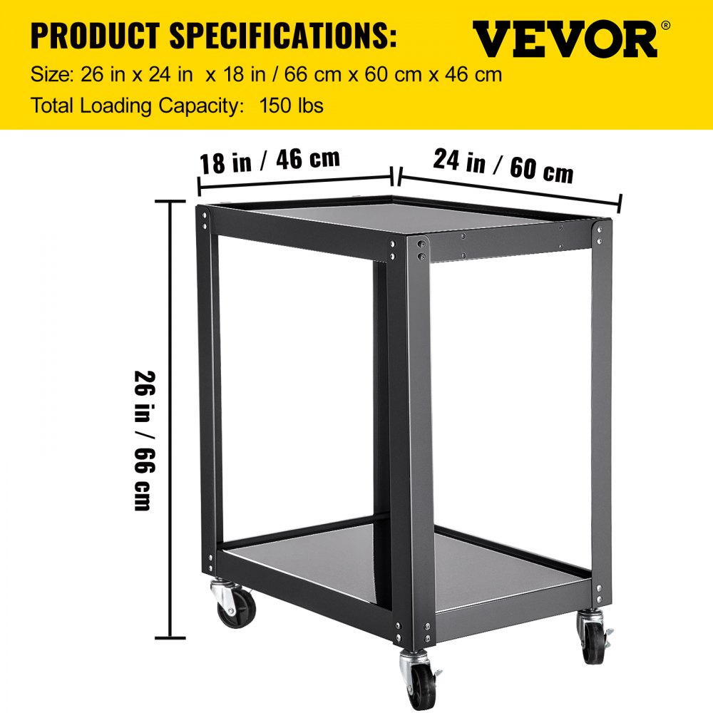 VEVOR AV Cart, 26 Inch Height Media Cart with Power Strip, 24 x 18 ...