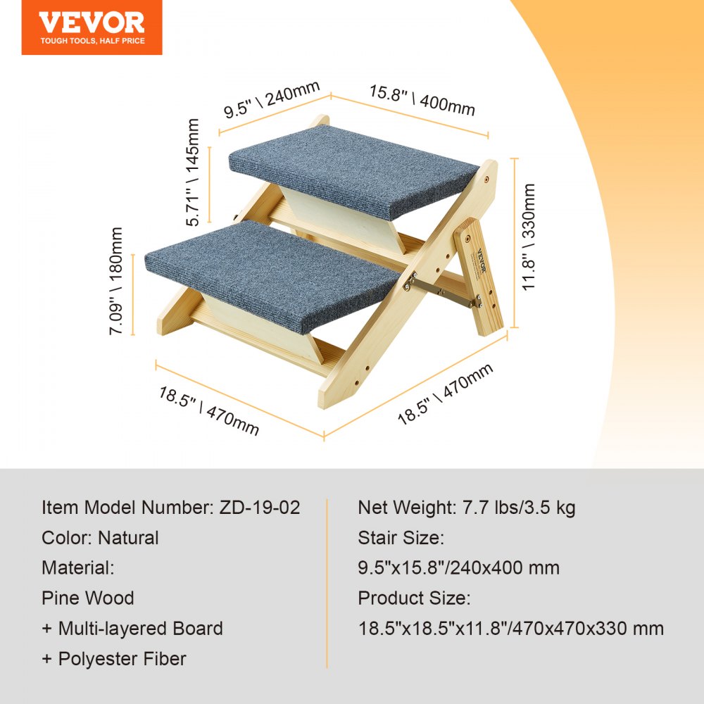 VEVOR Wooden Pet Steps, Convertible 2-in-1 Dog Stairs and Ramp for Beds ...