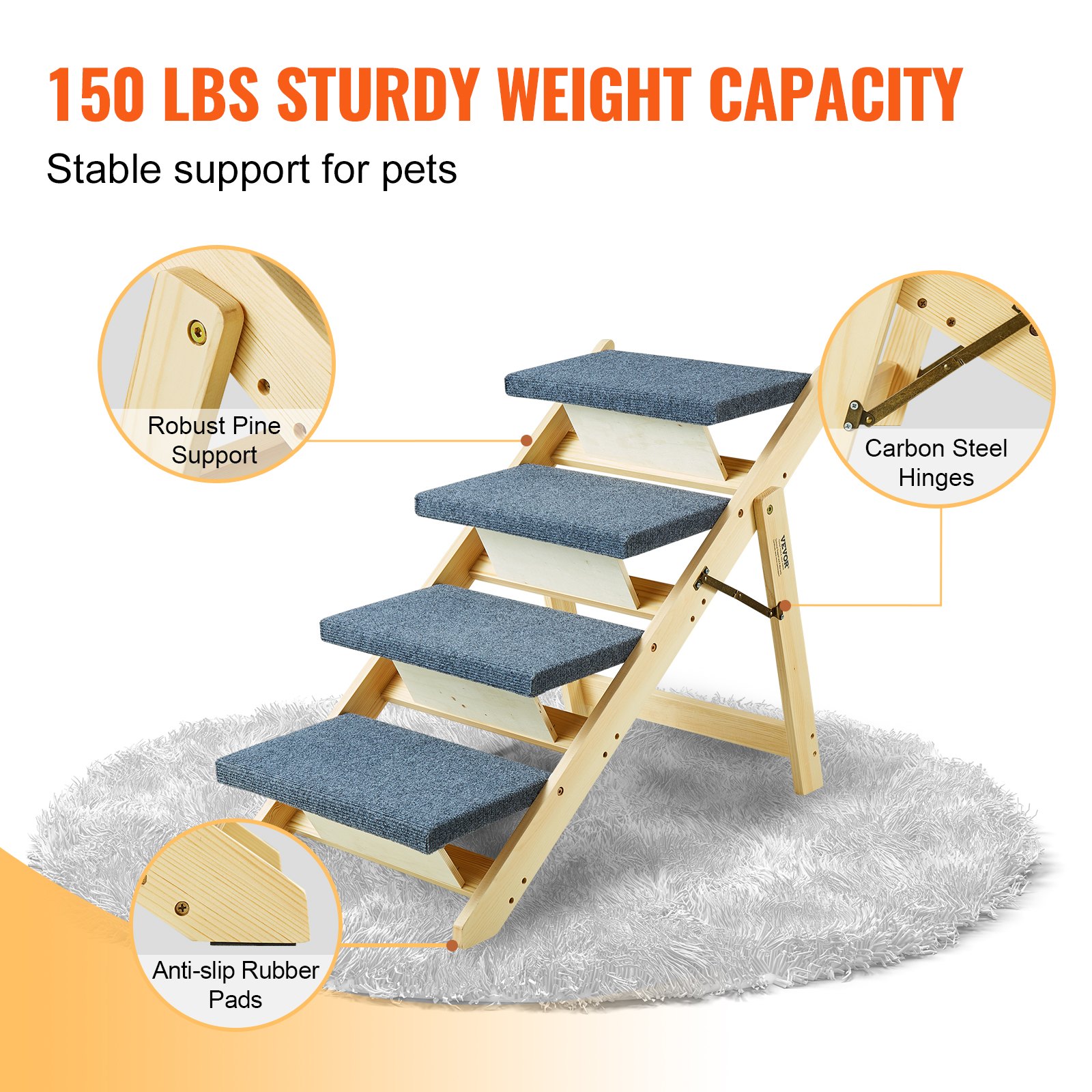 VEVOR Wood Pet Stairs/Pet Steps, 2-in-1 Foldable Wooden Dog Stair for ...