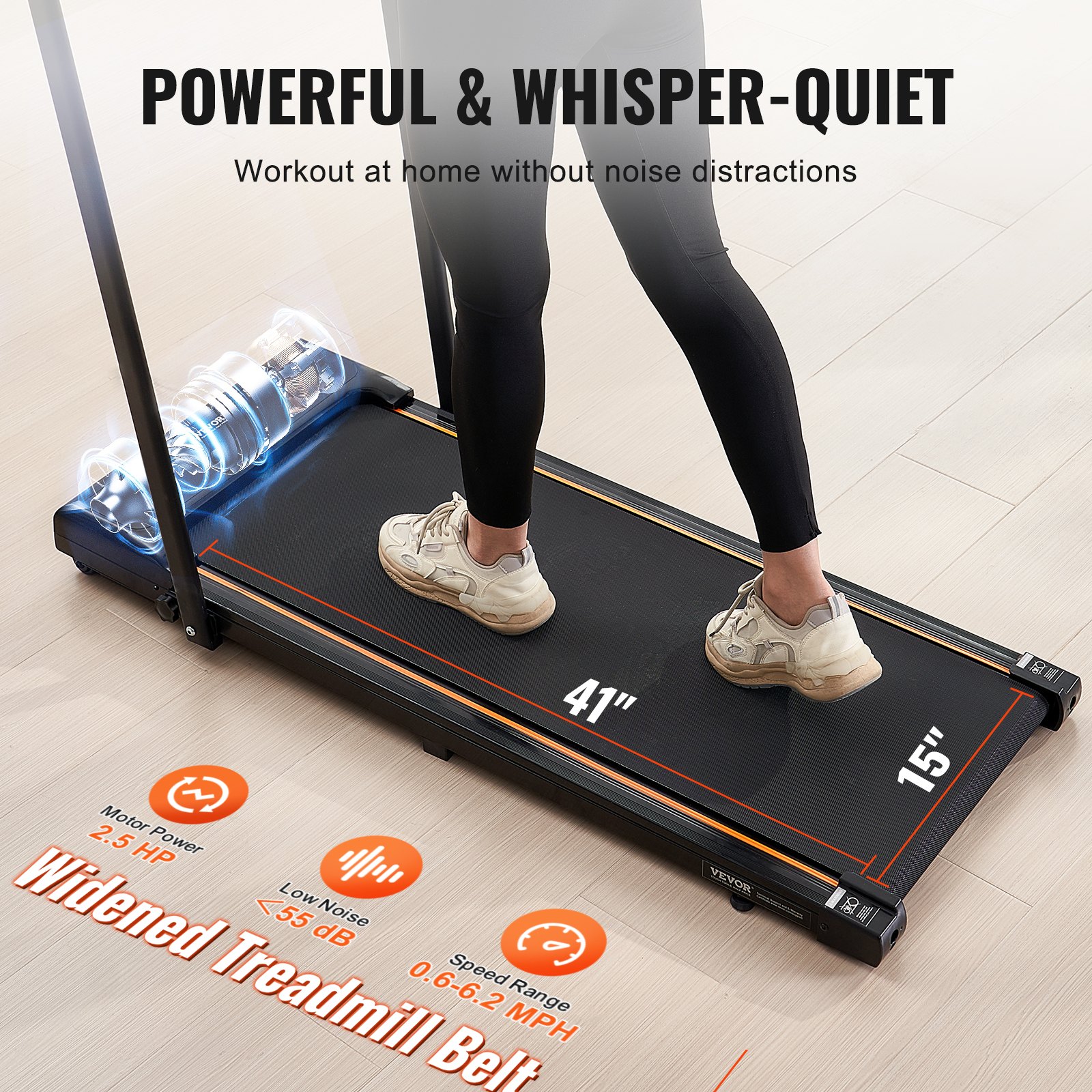 VEVOR Walking Pad Under Desk Treadmill with Handle Bar for Home Office ...