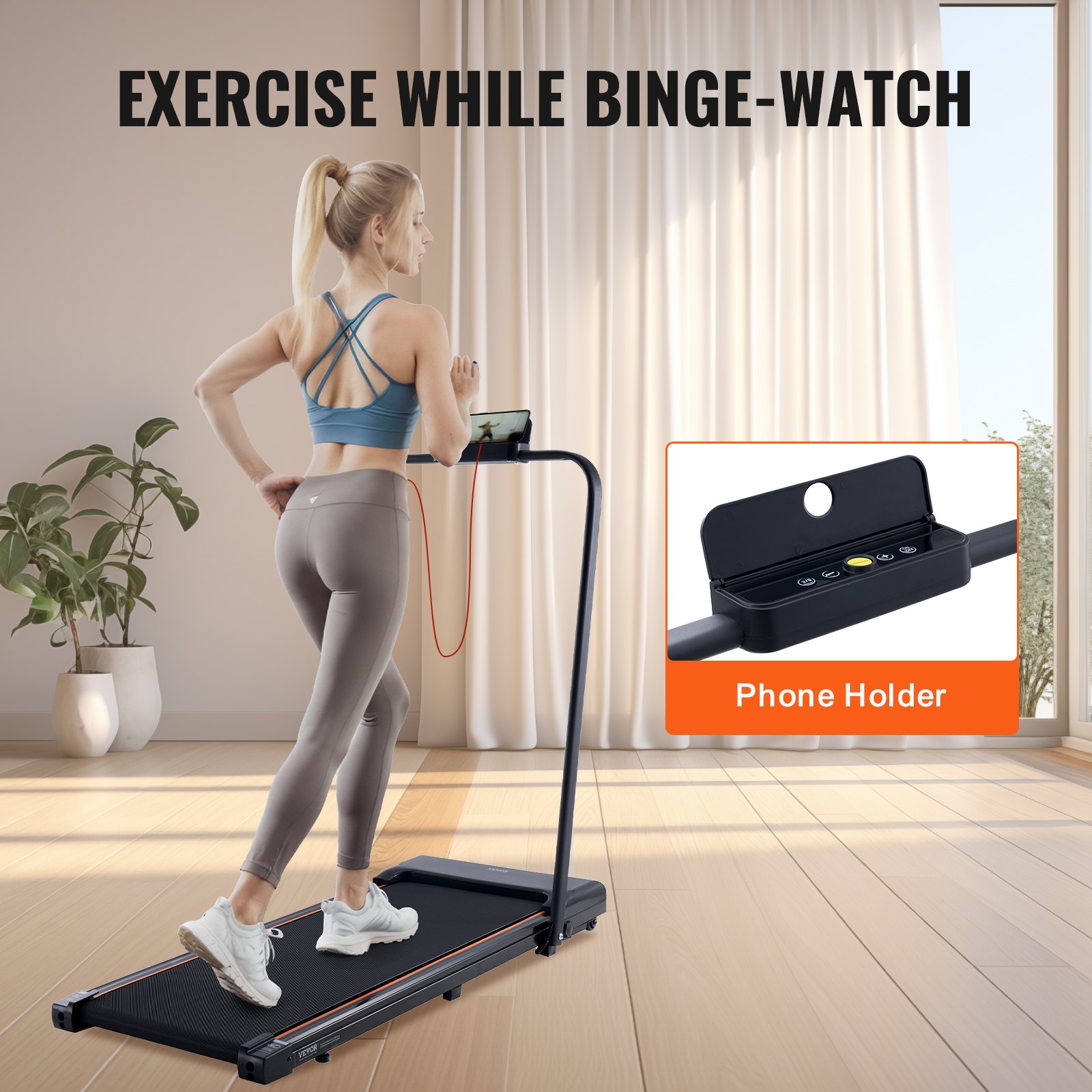 VEVOR Walking Pad Under Desk Treadmill with Handle Bar for Home Office ...