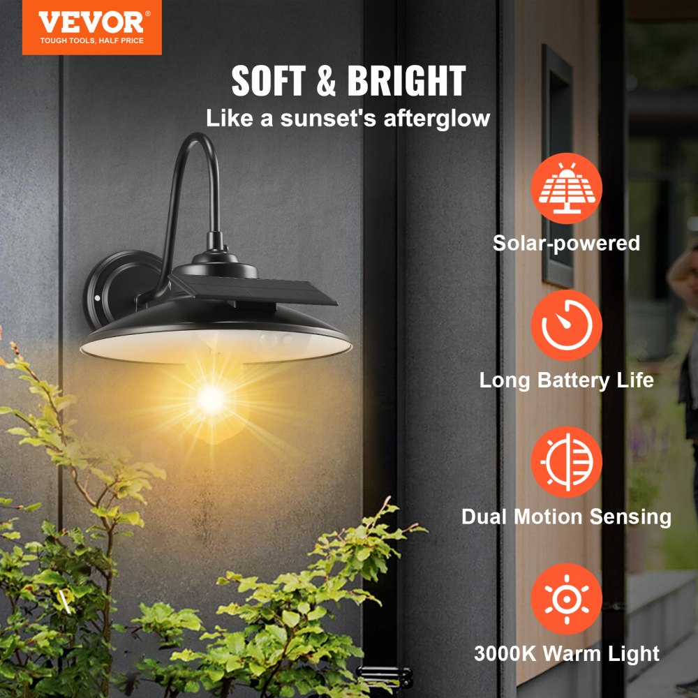 VEVOR Solar Barn Light, 3 Lighting Modes & Motion Sensor, Dusk to Dawn ...