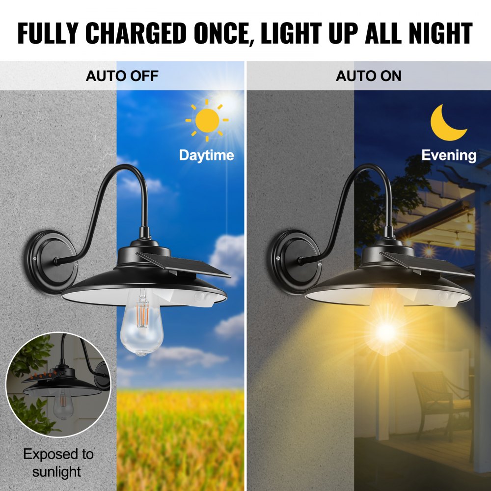 VEVOR Solar Barn Light, 3 Lighting Modes & Motion Sensor, Dusk to Dawn ...