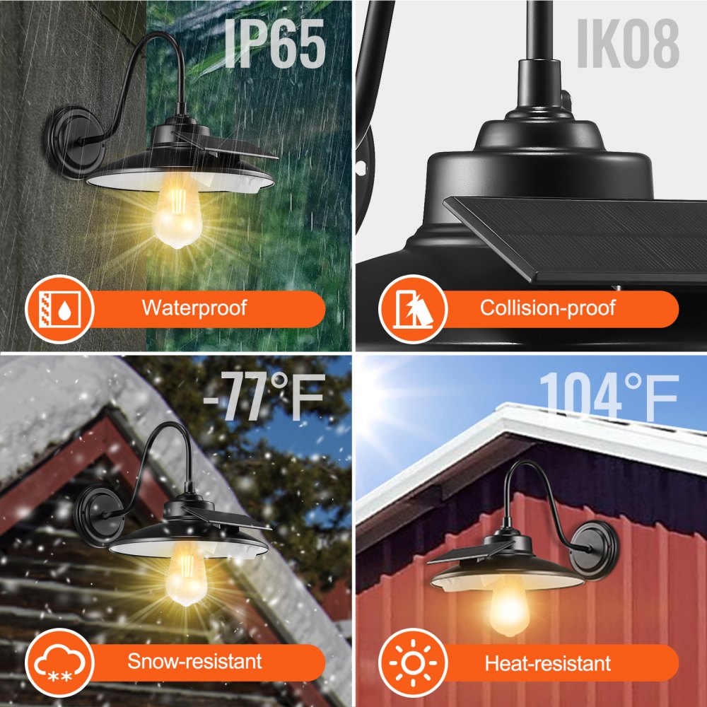 VEVOR Solar Barn Light, 3 Lighting Modes & Motion Sensor, Dusk to Dawn ...