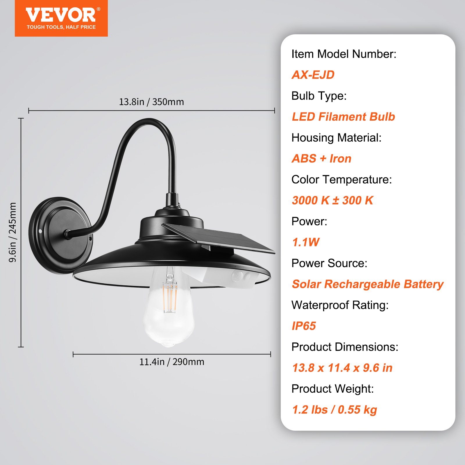 VEVOR Solar Barn Light, 3 Lighting Modes & Motion Sensor, Dusk to Dawn ...