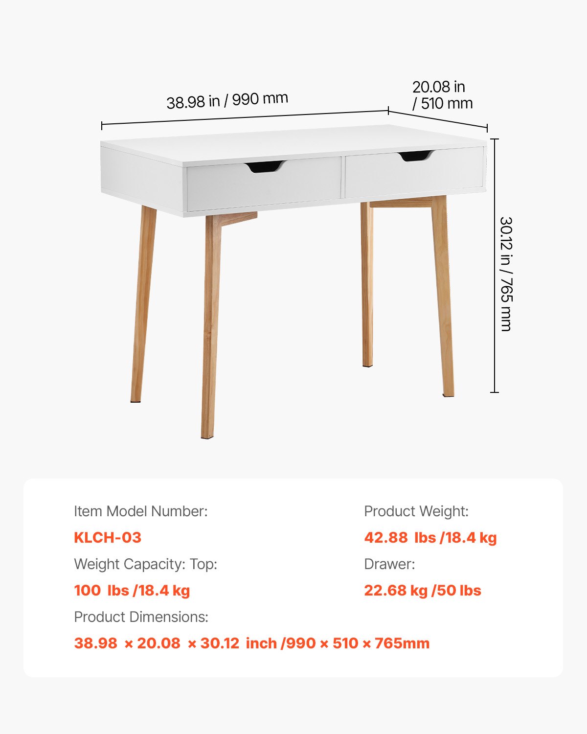 VEVOR Small White Desk with Drawers | Compact Study Table