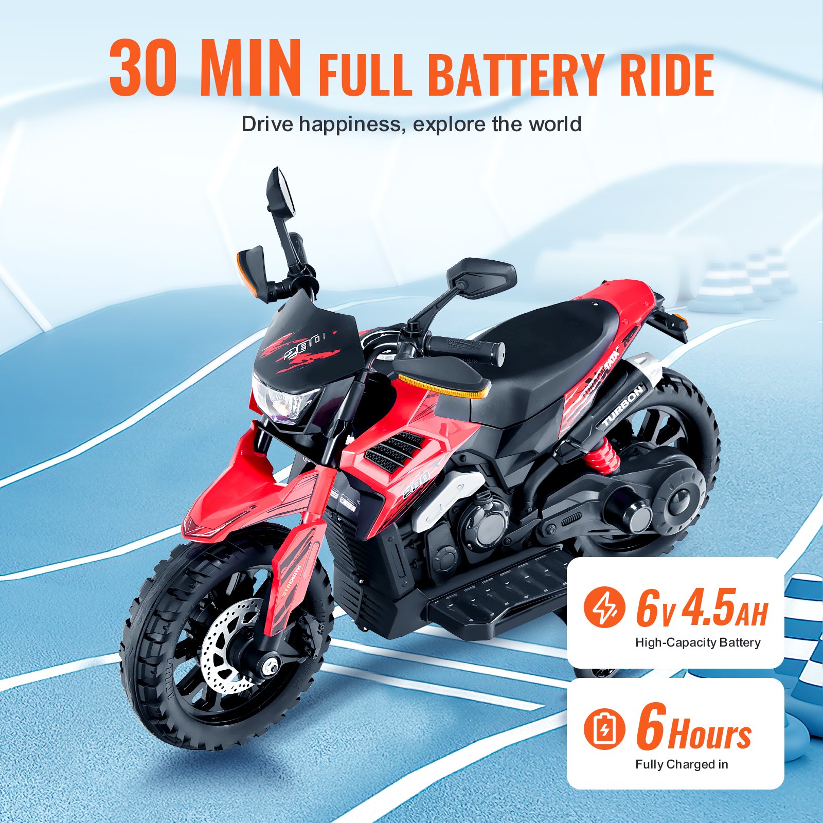 VEVOR Kids Ride On Motorcycle - 6V Battery, 3mph Speed