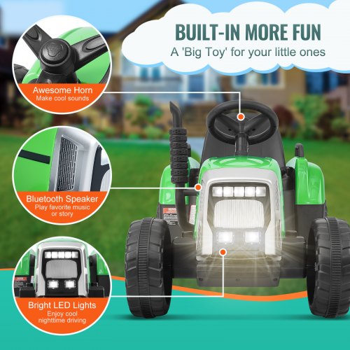 VEVOR Kids Ride on Tractor 12V Electric Toy Tractor with Trailer Remote ...