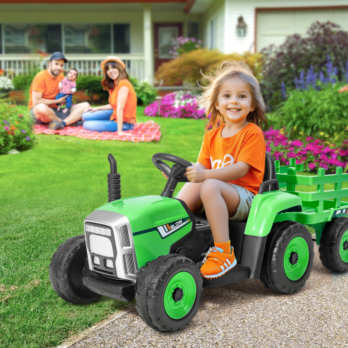 VEVOR Kids Ride on Tractor 12V Electric Toy Tractor with Trailer Remote ...