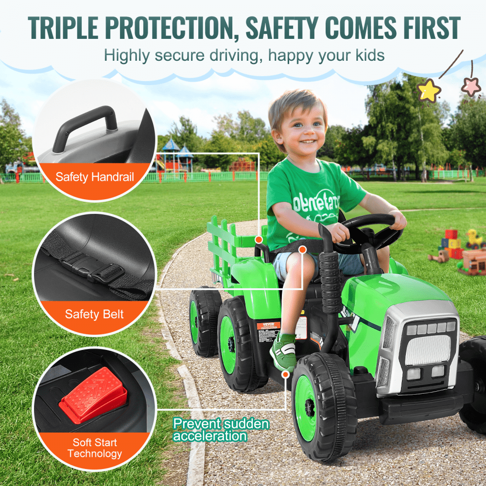 VEVOR Kids Ride on Tractor 12V Electric Toy Tractor with Trailer Remote ...