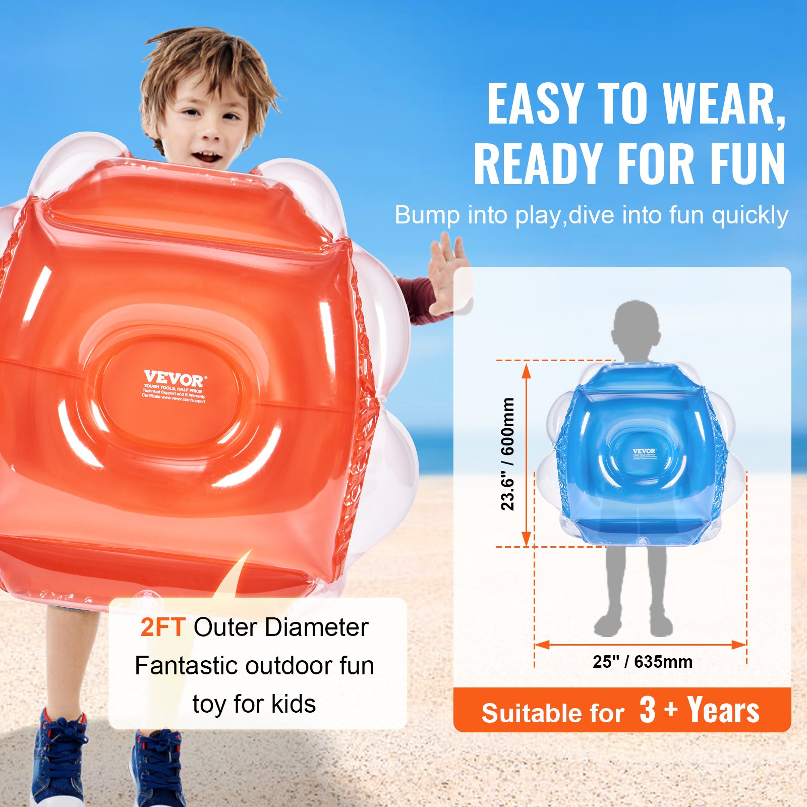 VEVOR Inflatable Bumper Balls 2-Pack, 2FT/0.6M Body Sumo Zorb Balls for ...