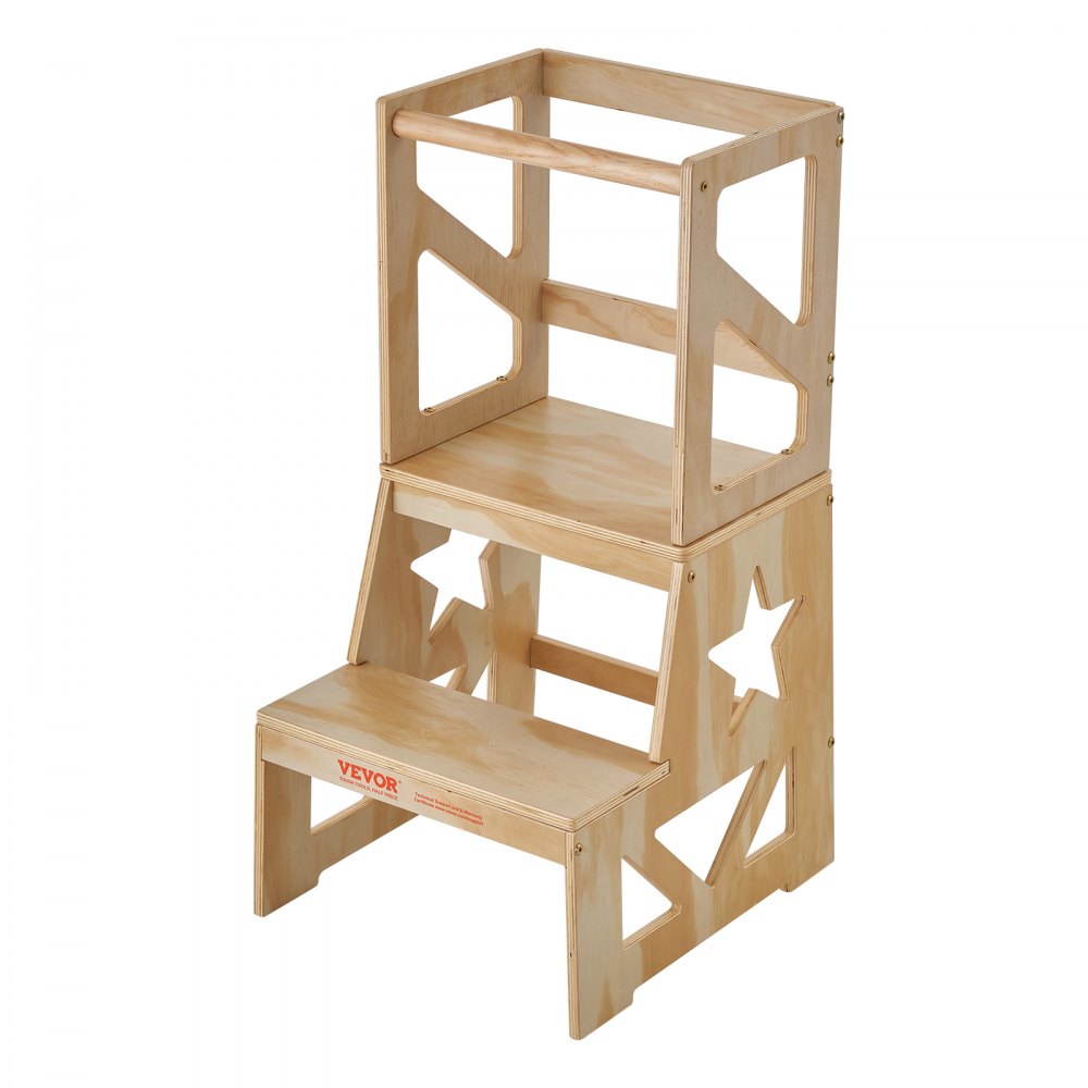 VEVOR Toddler Step Stool, Natural Pine Wood Kids Kitchen Stool with ...