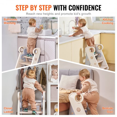 VEVOR Toddler Step Stool, Adjustable 3 Step to 2-Step Kitchen Stool for ...