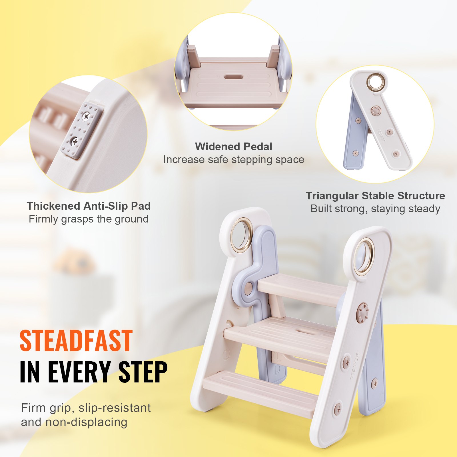 VEVOR Toddler Step Stool, Adjustable 3 Step to 2-Step Kitchen Stool ...