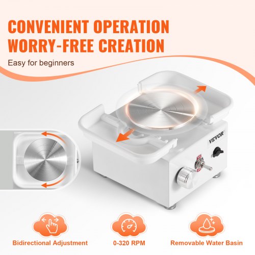 VEVOR Mini Pottery Wheel, 0-320RPM Adjustable Speed Detachable Basin ...