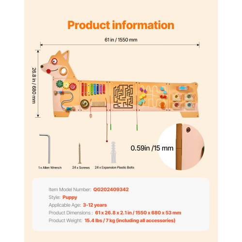 VEVOR Puppy Activity Wall Busy Board Panels 12 Activities Sensory Wall ...