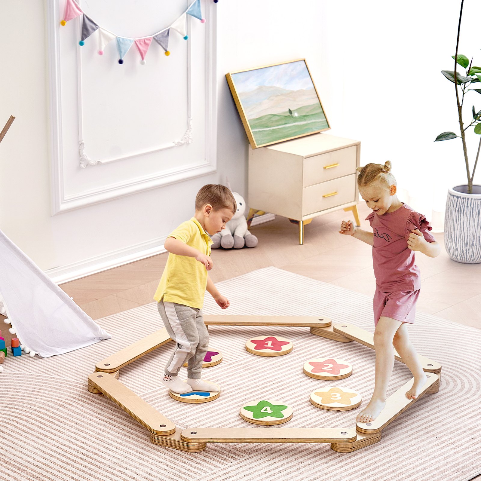 VEVOR Kids Balance Beam and Stepping Stones – 6 PCS Wooden