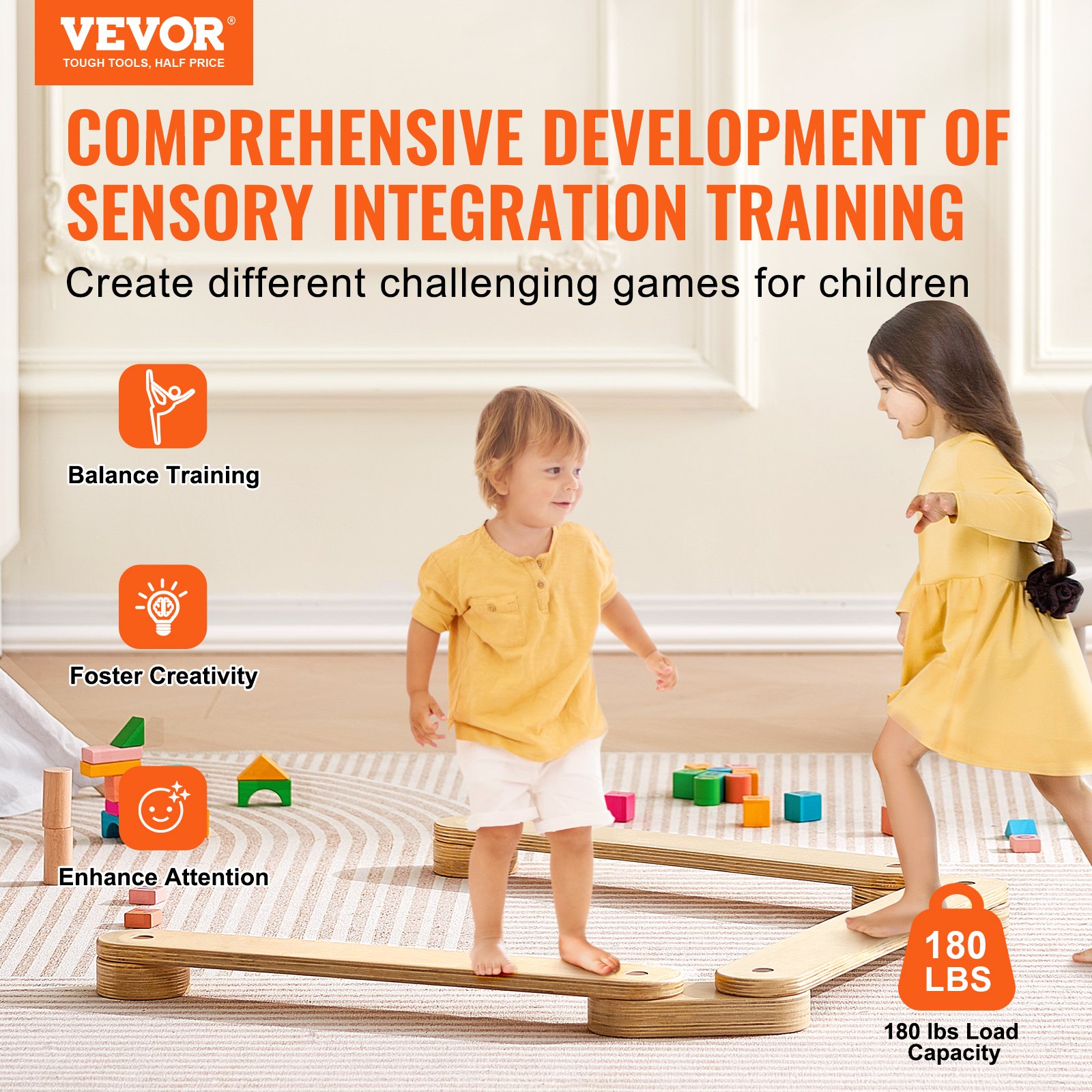 VEVOR Kids Balance Beam Stepping Stones Gymnastics Children Balance ...