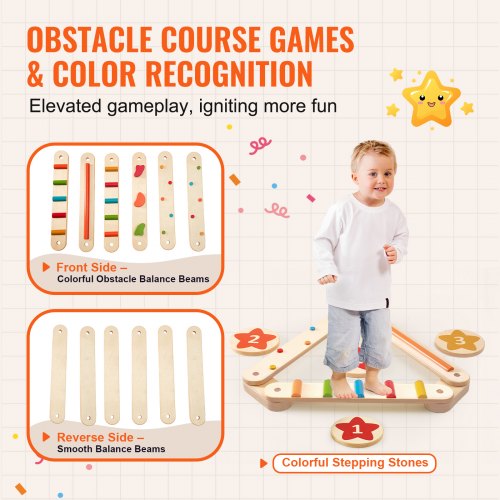 VEVOR Kids Balance Beam Stepping Stones Gym Obstacle Children Balance ...