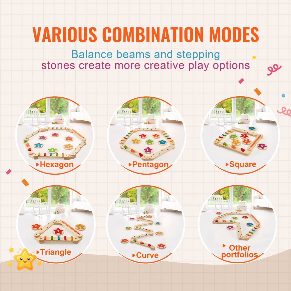 VEVOR Kids Balance Beam Stepping Stones Gym Obstacle Children Balance ...