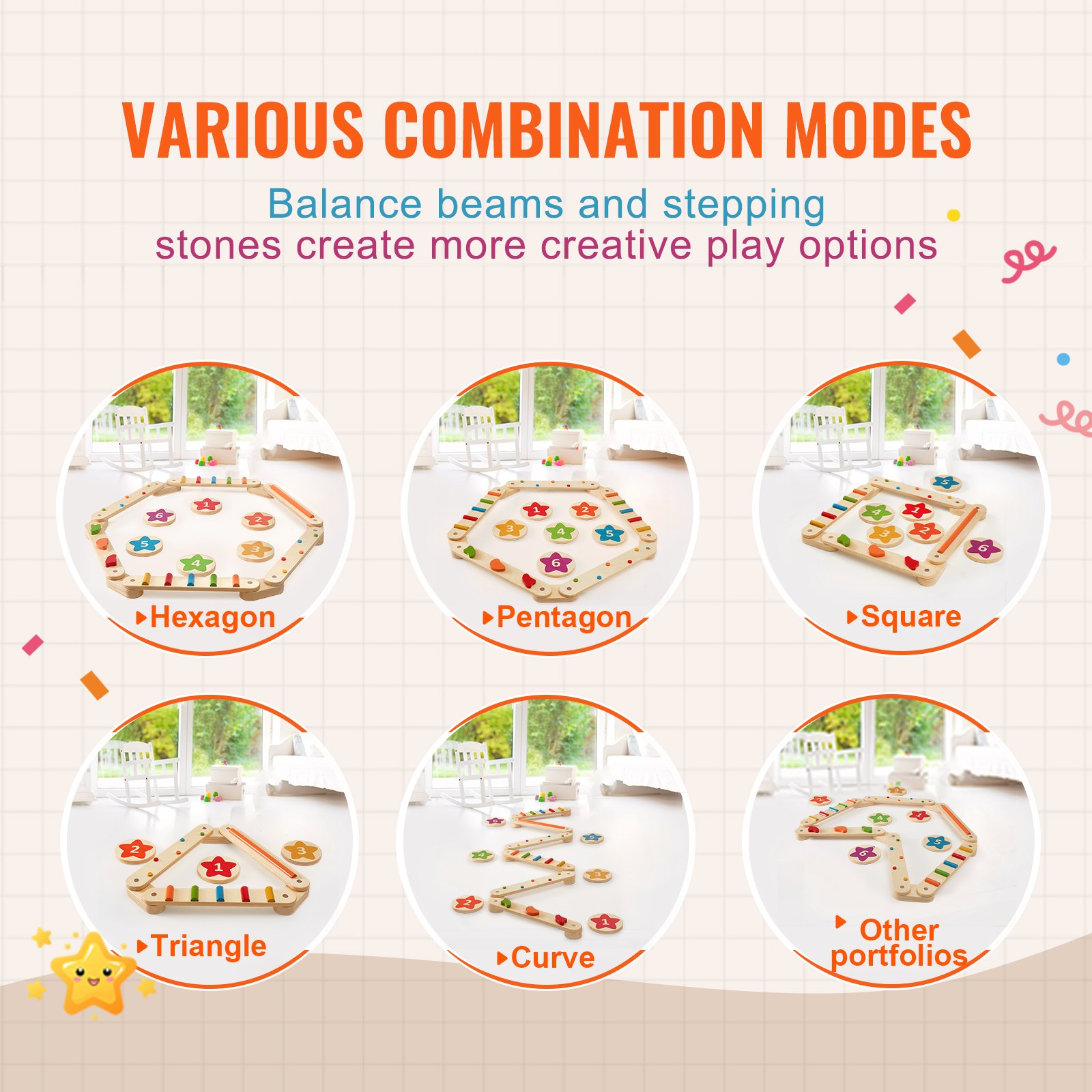 VEVOR Kids Balance Beam Stepping Stones Gym Obstacle Children Balance ...