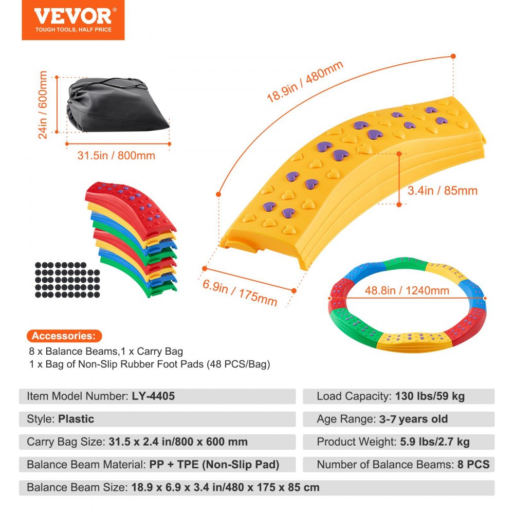 VEVOR Balance Beam Stepping Stones, 8 PCS Toddler Balance Boards Non ...
