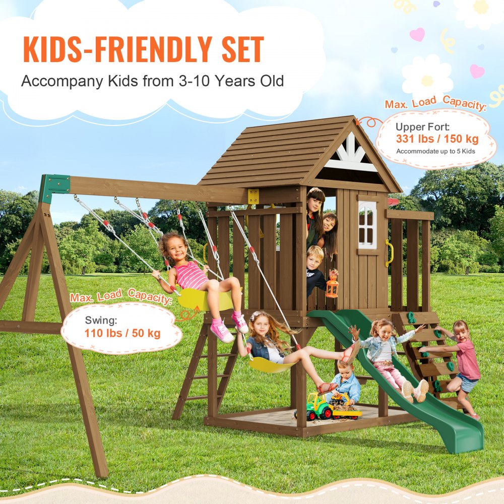 VEVOR Swing Set with a Fort – 9-in-1, TLG92009, 331 lbs