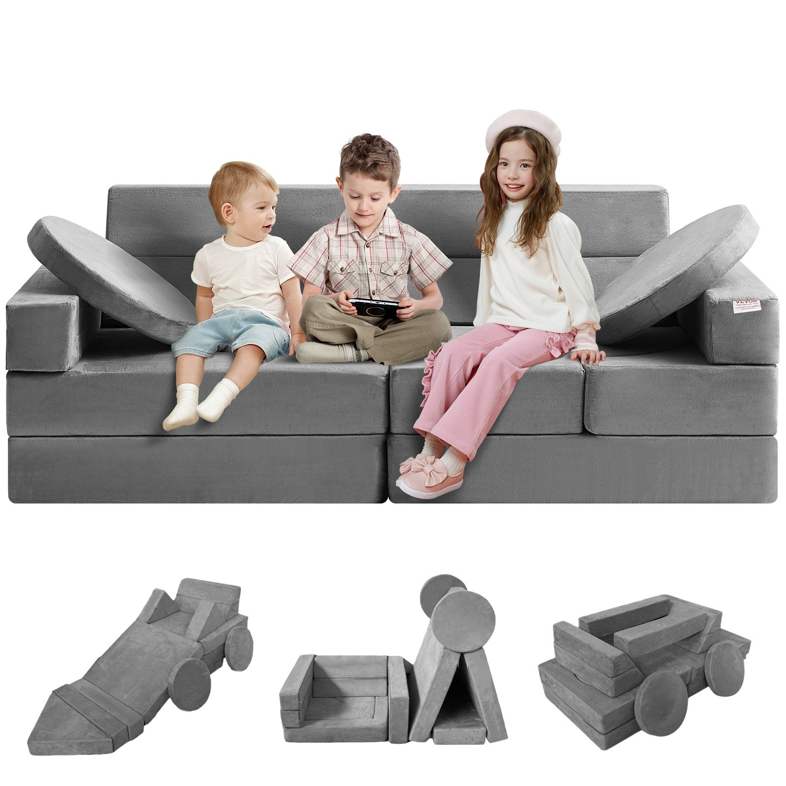 VEVOR Play Couch, 15pcs Modular Kids Nugget Couch, Toddler Foam Sofa ...