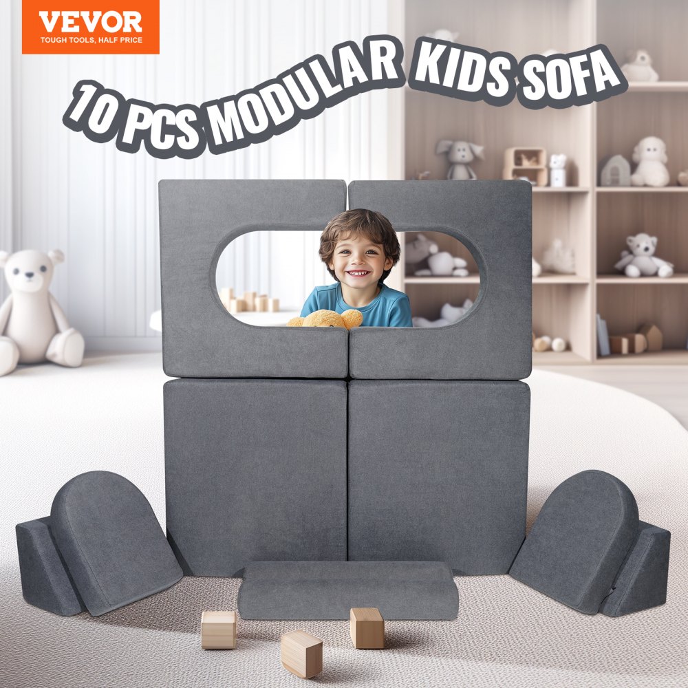 VEVOR Kids Couch, 10Pcs Modular Kids Play Couch, Toddler Couch Sofa Bed ...