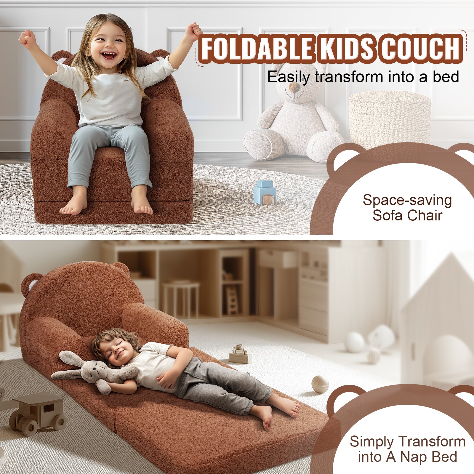 VEVOR Kids Couch, 2-in-1 Toddler Chairs Comfy, Toddler Couch Sofa Bed ...