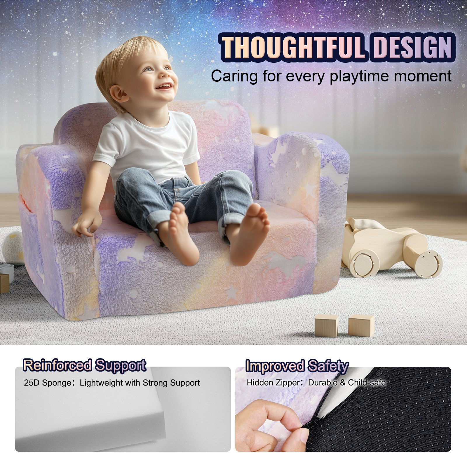 VEVOR Kids Couch, 2-in-1 Toddler Chairs Comfy, Toddler Couch Sofa Bed ...