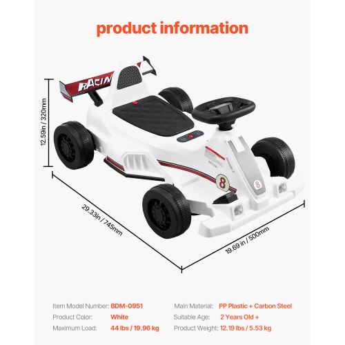 Electric Go Kart 6V Drift Go Cart for Kids Ages 2+ Strong Motor White ...