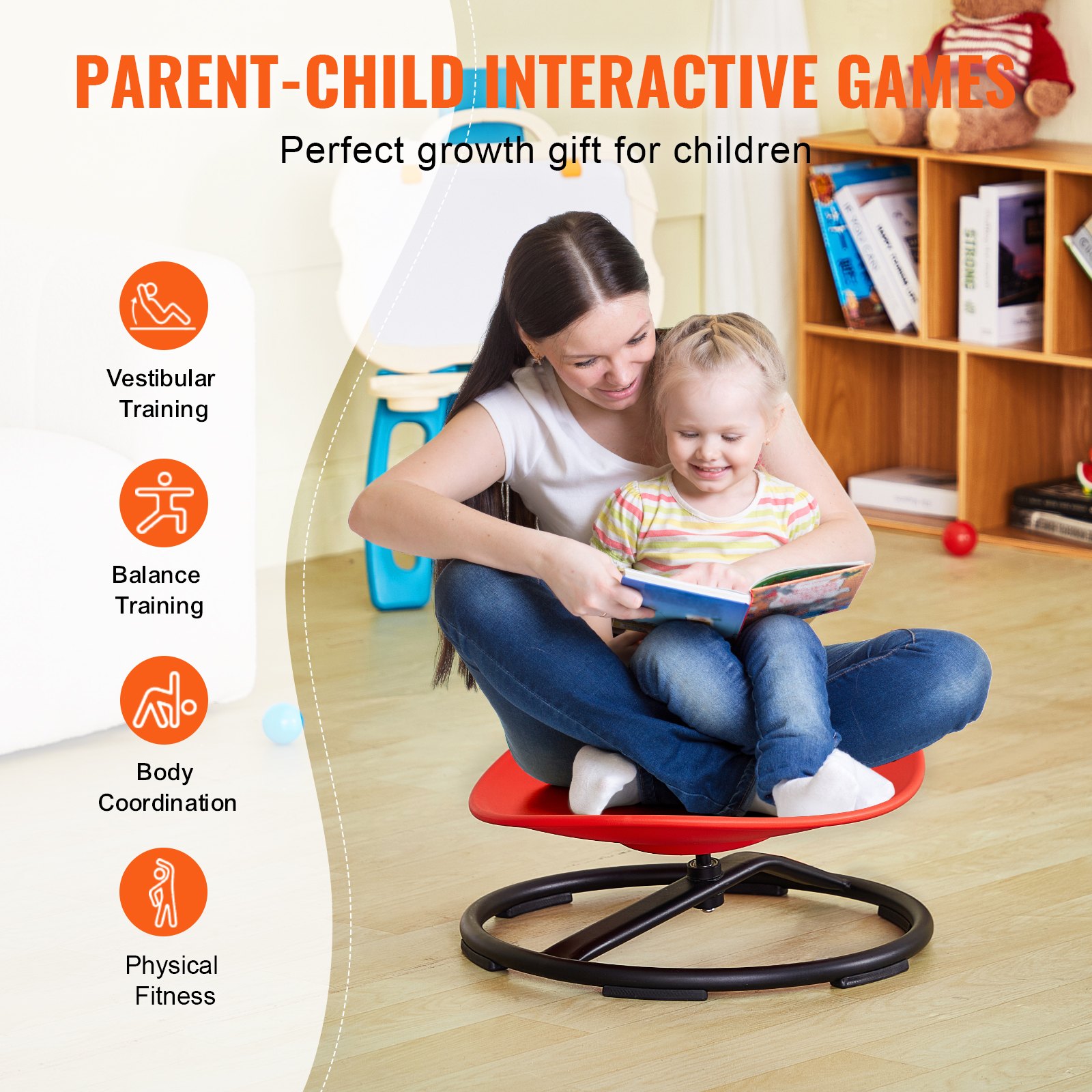 VEVOR Spin Chair for Kids – 220 LBS, 20.5" Base, Red
