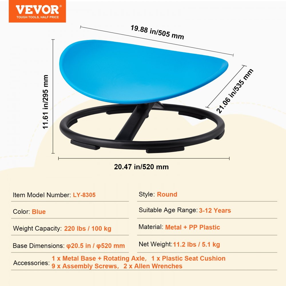 VEVOR Kids Swivel Chair, 100KG Capacity, Sensory Spinning Chair ...