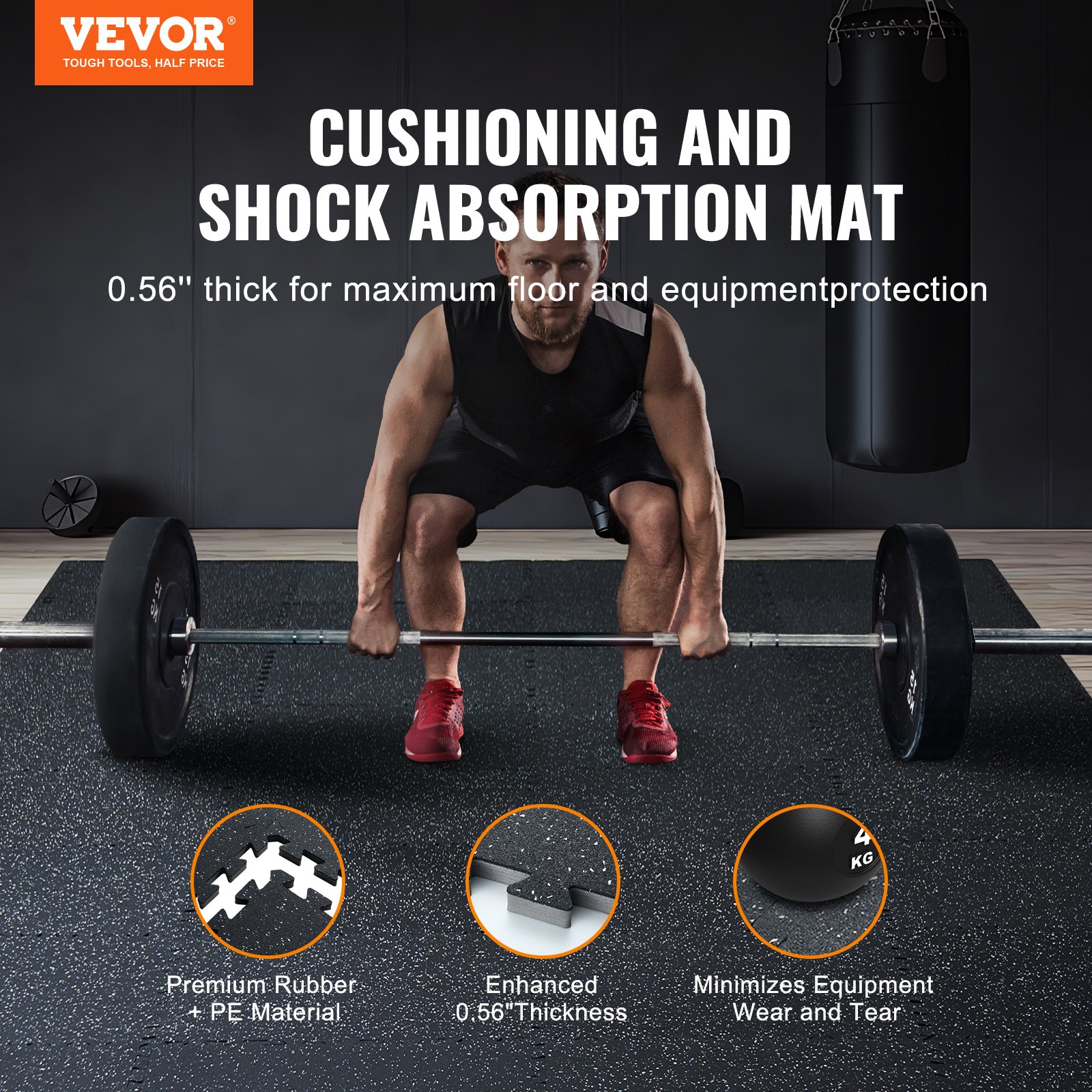 VEVOR 0.56" Thick Gym Floor Mats 25 Tiles Rubber Top with EVA Foam ...