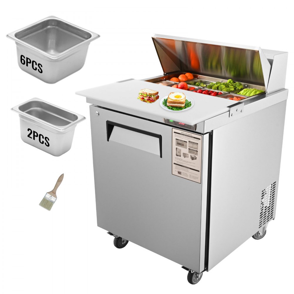 VEVOR Sandwich Prep Table, 7.42 Cu. Ft. Salad Single-door Refrigerated ...