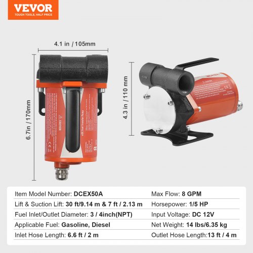 VEVOR Fuel Transfer Pump 12V 8 GPM 1/6 HP Diesel Pump with Auto Fuel ...