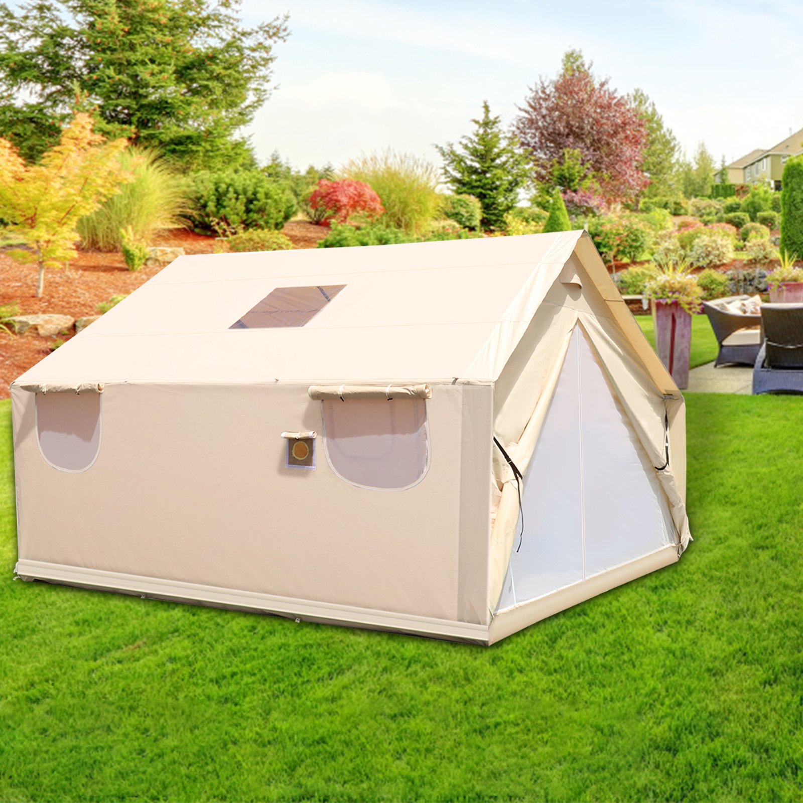 VEVOR Large Canvas Tent 12x14ft, Wall Tent with PVC Storm Flap, Canvas ...