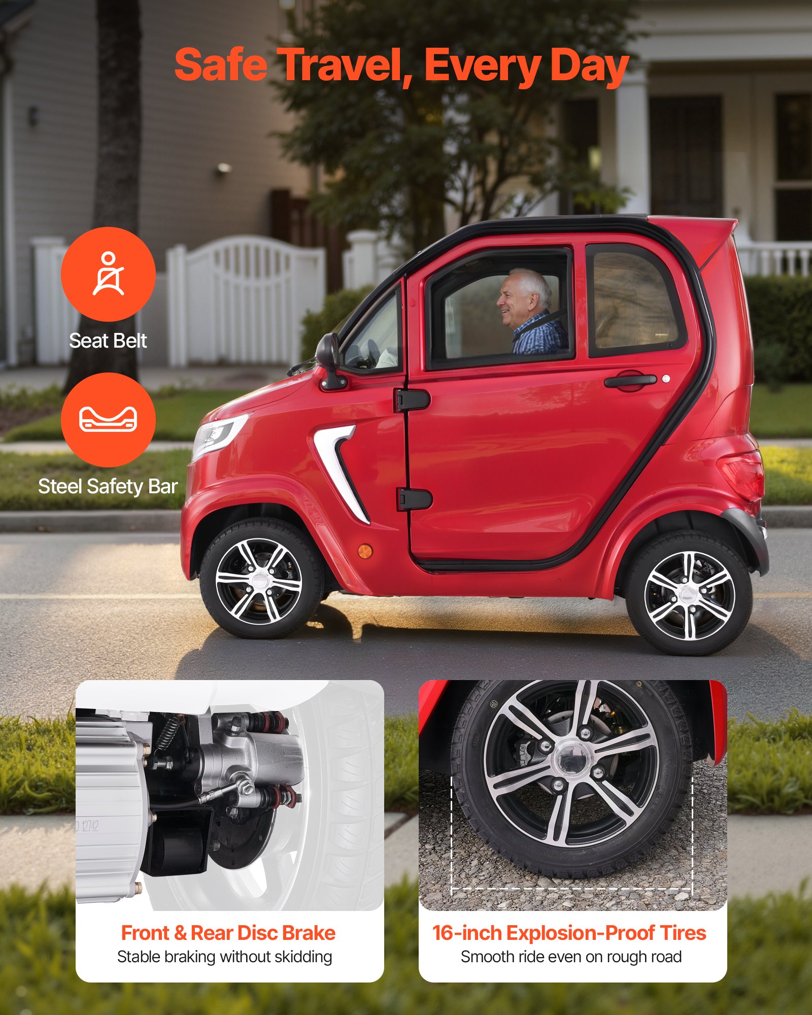 VEVOR 4-Wheel Enclosed Mobility Scooter for Seniors Adults, 660lbs ...