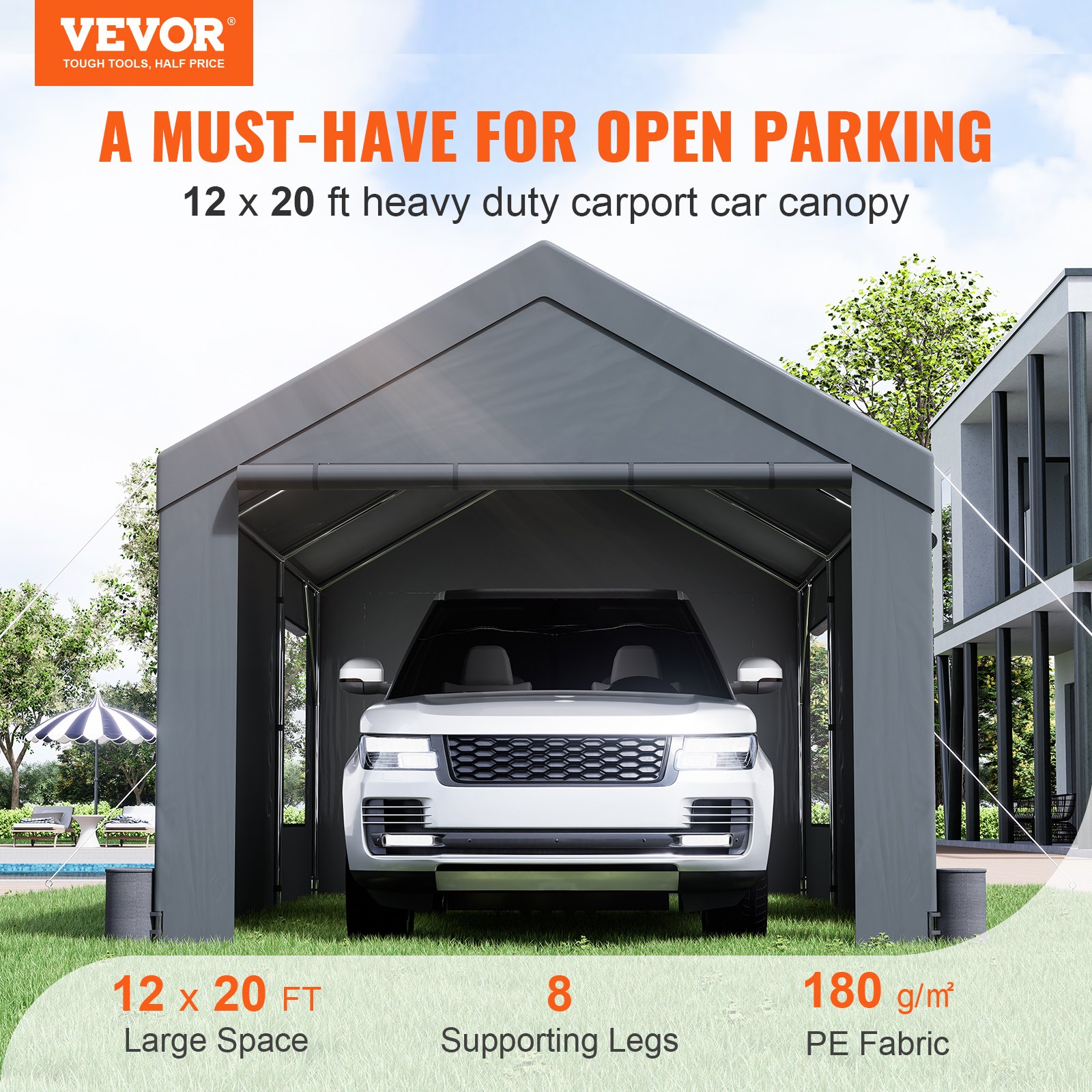 VEVOR Carport, Heavy Duty 12x20ft Car Canopy, Outdoor Garage Shelter ...
